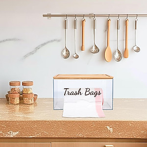 JYPS Trash Bag Holder Dispenser Organizer With Bamboo Lid, Wall Mounted, Garbage Bag Dispenser Holder, Trash Bag Dispenser Standrad Roll Holder for Kitchen Organization, Under Sink