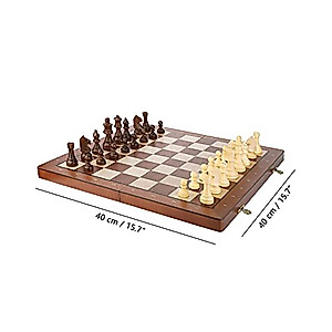 THPT High Class Wooden Chess Set, Magnetic Chess Pieces, Folding Chessboard, Universal Standard Board Game for All Ages, 40 x 40 cm Board Games (Color : Mahogany Material)