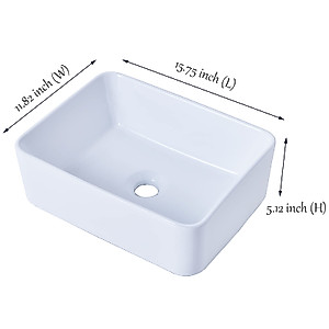 VCCUCINE Rectangular Vessel Sink, 16"X12" Small Bowl Bathroom Vessel Sink, White Ceramic Lavatory Above Counter Art Basin Vanity Sink
