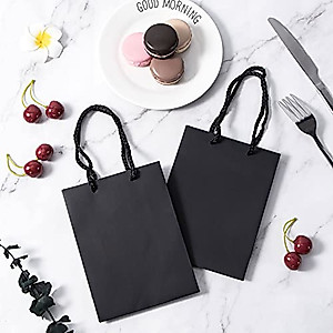 Sdootjewelry Small Black Gift Bags, 25 Packs Kraft Bags with Handles, 5.1''×2.4''×7.5'' Matte Wrapping Bags, Bags for Small Business, Retail and Shopping