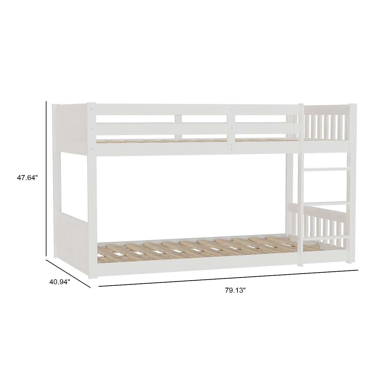 JOYMOR Solid Wood Low Twin Over Twin Bunk Bed for Kids/Toddlers/Junior, Bunk Bed Frame with Guardrails & Ladder for Boys Girls, No Box Spring Needed, White
