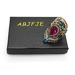 ABJFJE Retro Crystal Cocktail Statement Ring Antique Colorful Rhinestone Stacking Wedding Band Rings Fashion Jewelry Accessories for Women Gift