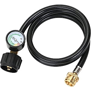 ATKKE Propane Hose Adapter 1lb to 20lb with Gauge, 4FT Propane Tank Grill Adapter Converter for Weber Q Grill, Mr. Heat Propane Heat, Blackstone 17/22‘’ Griddle, Coleman Camping Stove and More