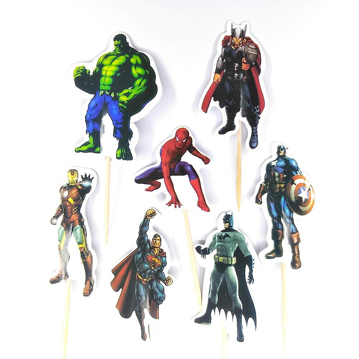 v39buy 28pcs Superhero Cupcake Toppers - Cake Toppers For Children Birthday Party Decoration Supplies - 7 Designs Made Of Cardboard And Toothpick