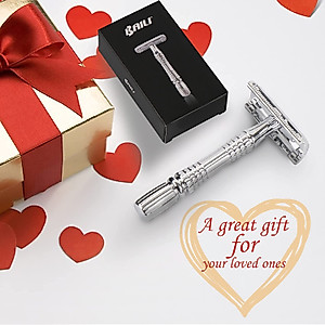 BAILI Classic 3-Piece Double Edge Safety Razor Wet Shaving for Men Women with Platinum Blade and Mirrored Travel Case BD176