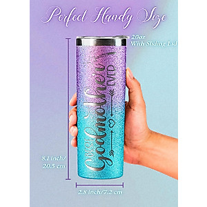Onebttl Godmother Gifts, Mothers Day Gifts for Godmother, 20 oz Skinny Stainless Steel Tumbler Travel Mug for Best Friend, Aunt, Sister, Best Godmother Ever Glitter Blue Purple