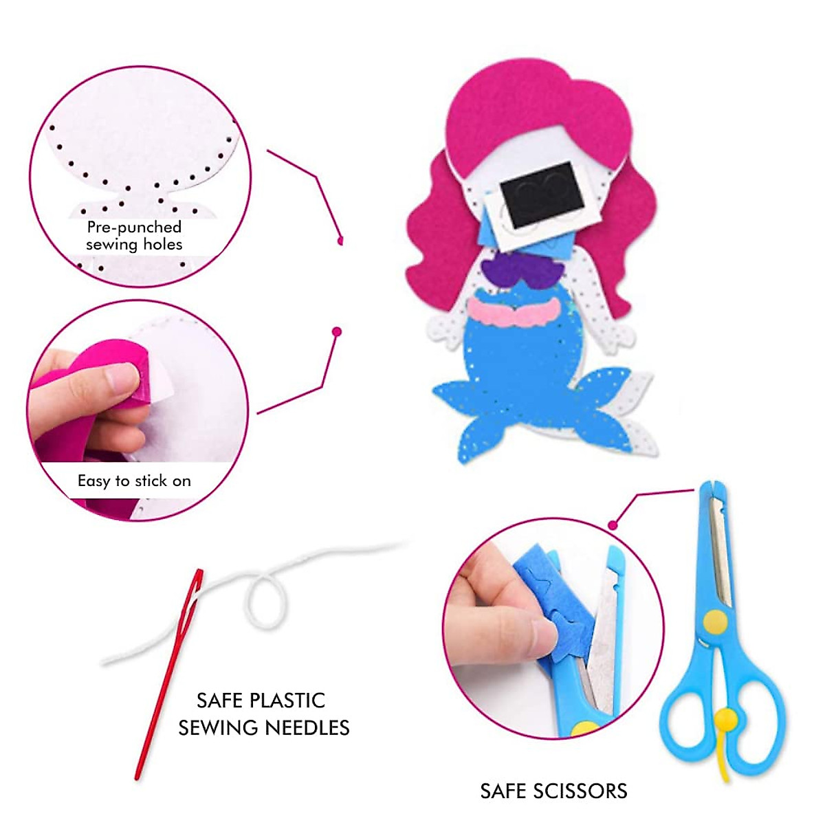 Felt Sewing Kit,8 Pcs Ocean Animals Sewing Kit Mermaid DIY Art Craft Felt Set Beginners Sewing Set for Boys and Girls Educational Gift