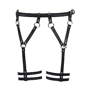 Asooll Punk Leather Waist Chain Black Layered Body Chain Harness Belly Belt Chain Fashion Party Rave Body Accessories Jewelry for Women and Girls (body242)