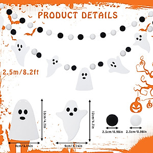 3 Pieces Halloween Ghost Pom Pom Ball Garlands Halloween Theme Banner Black and White Felt Ball Halloween Ghost Hanging Decorations for Haunted Houses Doorways Indoor Outdoor Home Mantel Decorations