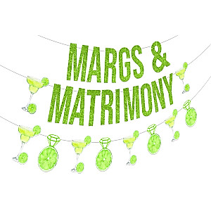 kreat4joy Margs and Matrimony Bachelorette Decorations Banner, Margarita Bachelorette Party Decorations, Lemon Cocktail Banner Garland for Mexican Fiesta Cactus Bridal Shower Wedding Engagement