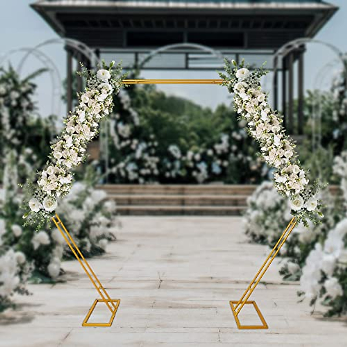 MANULOOT Metal Heart Balloon Arch Kit, Hexagon Arch Backdrop, Gold Metal Arch Backdrop Stand, Flower Stand Frame Wedding Props, Upgrade Backdrop Stand for Party Decor| US Stock (Hexagon A)