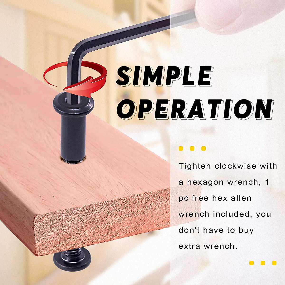 Swpeet 25Pcs M6x30mm Carbon Steel Black Hex Drive Socket Cap Bolts Barrel Nuts Assortment Kit with 1Pcs Allen Wrench, Screw Post Fit for Furniture Countsunk Belt Buckle Leather Binding Bolts