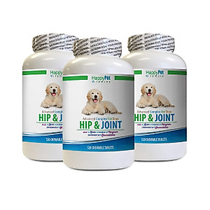 HAPPY PET VITAMINS LLC Hip n Joint Dog Supplements - Dog Hip and Joint Health - Stiff Joint Solution - LUBRICATES Joints - Vet Approved - Dog glucosamine Soft Chews - 3 Bottles (360 Treats)
