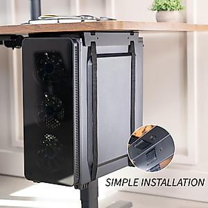 VIVO Under-Desk and Wall Mount PC Adjustable Strap and Steel Bracket Holder, Computer Case Carrier, Black, MOUNT-PC02S
