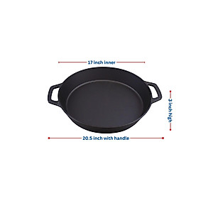Home VSS Large Pre-Seasoned Cast iron Skillet 17" Dual handle,Commercial grade Outdoor Camping cooking tool,Pizza, Frying pan can use on Open fire,Grill,Stovetop,Induction,Oven.