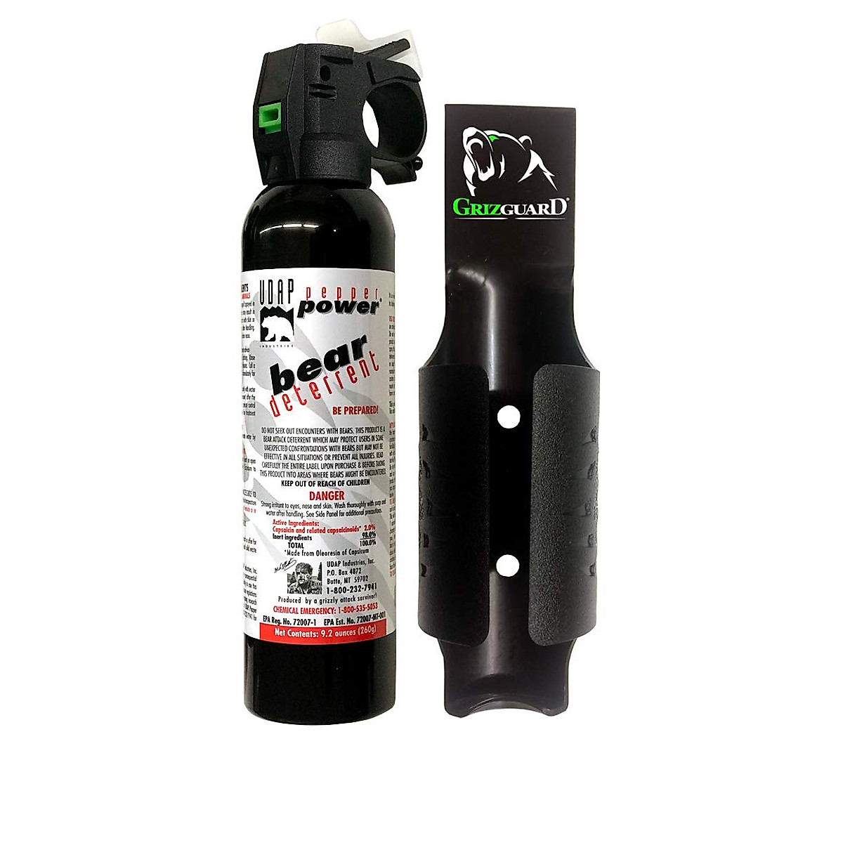 UDAP Pepper Power Magnum Bear Spray Self Defense Deterrent with Griz Guard Holster for Camping, Hiking, Fishing, Powerful Blast Pattern, 30 ft Fog Barrier, 15SO, 9.2 oz