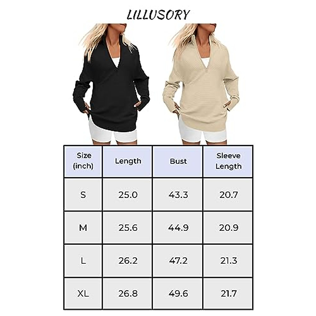 LILLUSORY Women's Pullover Soft Oversized Sweatshirts 1/4 Zip Western 2023 Trending Fall Clothes Oversized Sweater Tops Black