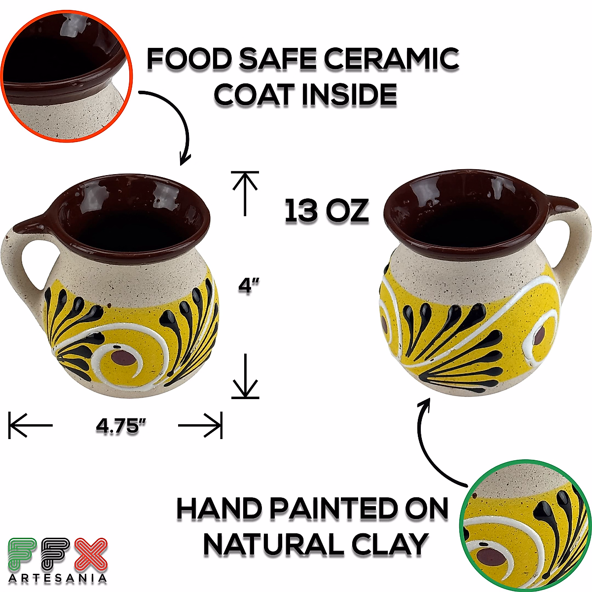 FFX Artesania Mexican Terracotta Coffee Mugs Clay Cups Tazas Para Cafe de Barro Artisan Made EACH MUG UNIQUE Hand Painted Terracotta Cocktail Glasses Tea Decor