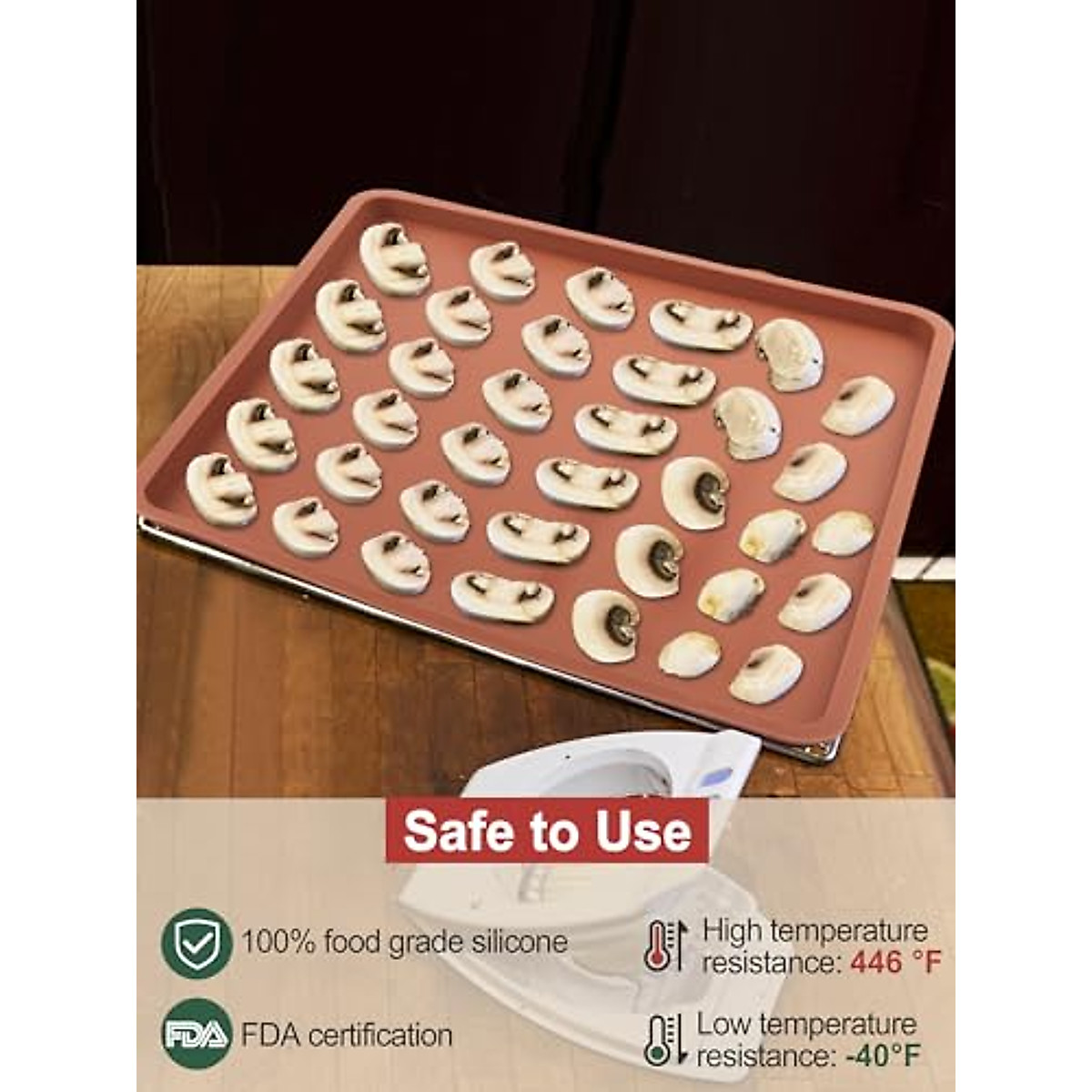 4PCS Silicone Dehydrator Mats with Edge - Silicone Sheets Compatible with Cosori CP267-FD, Nonstick Silicone Tray Liner, High Temperature Resistance Reusable for Fruits Meat Vegetables Herbs