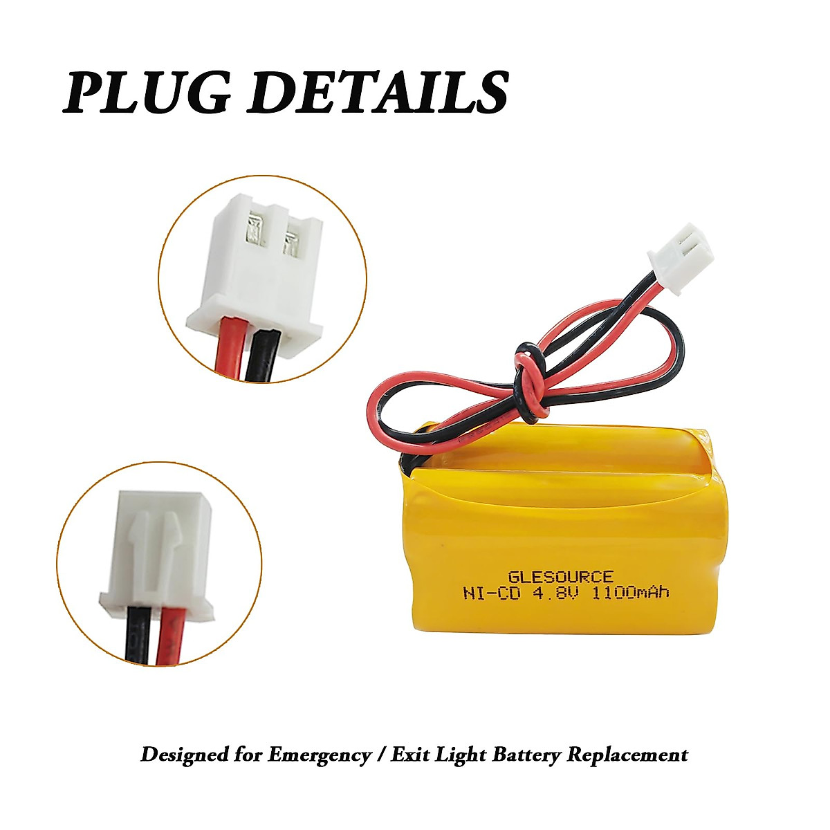 GLESOURCE 4.8 Volt Exit Sign Battery Replacement Compatible for BL93NC487 Lithonia ELB B006 Lithonia ELBB006 ELNICD48700 Exit Sign with Emergency Lights (2 Pack)