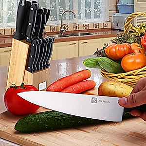 T.J Koch Knife Set 15 Pcs with Block Cutting Board Kitchen Knives Set 8" Chef Slicing Bread 5" Utility 3½" Paring 4½" Steak Knives x 6 Sharpener Steel