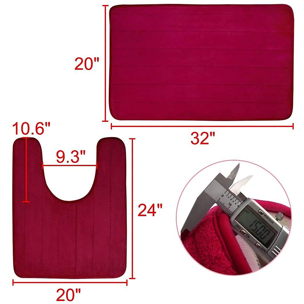 JDYYICZ Memory Foam Bathroom Rugs 2 Piece Bath Mat Set Soft Non-Slip and Absorbent Microfiber Bath Rug and U-Shaped Toilet Mat 32"x20"+24"x 20"