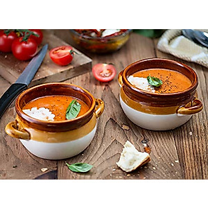 KooK French Onion Soup Crocks, Ceramic Make, Large Handles, Stoneware, Dishwasher, Microwave, Oven & Broil Safe 16oz Standard Capacity & 18oz Full Capacity