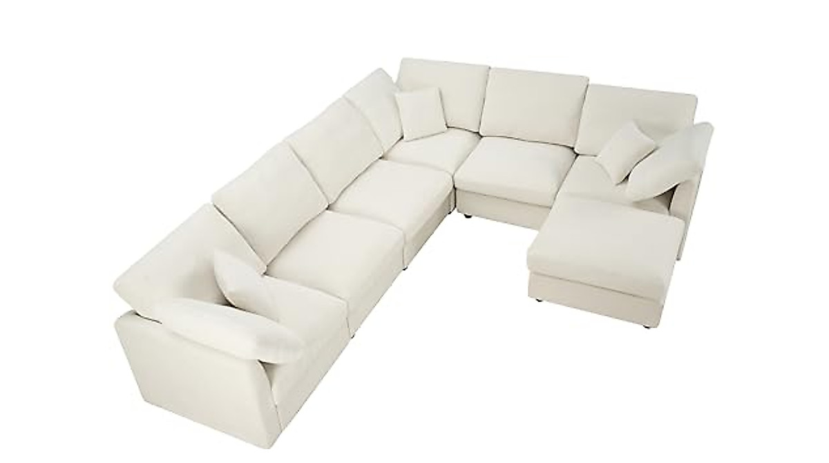 Modular Cushions Sectional Sofa with Movable Ottoman
