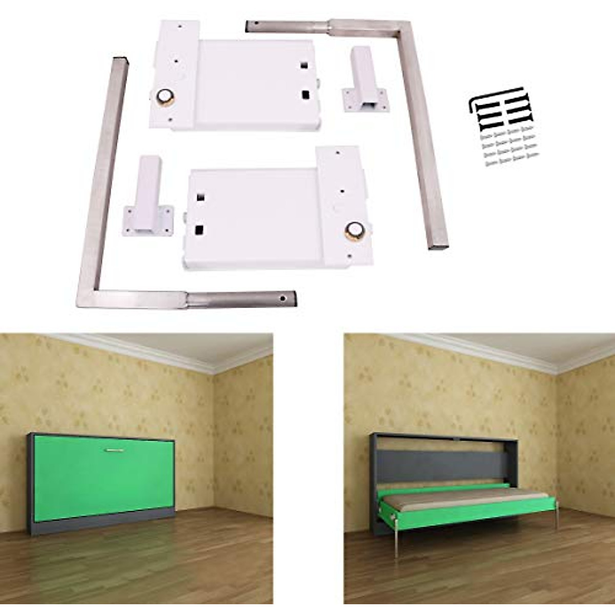ECLV Horizontal Murphy Wall Bed Springs Mechanism Hardware Kit for Full Size Queen Size,Twin Size,King Size Bed，Horizontal Wallbed Mounting,White