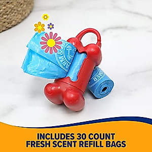 Arm & Hammer Dog Bone Shape Dog Poop Bag Dispenser With 30 Count Dog Poop Bags With Activated Baking Soda, 9 x 14 Inches, Assorted Colors