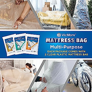 VicMore 2 Pack King Mattress Storage Bags 78-Inch by 100-Inch Mattress Plastic Cover Cal King Size Mattress Bags for Moving Mattress Disposal Bag