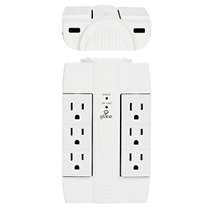 Globe Electric 77864 Space Plug 6-Outlet Swivel Surge Protector Wall Tap, 2x USB Ports, White Finish