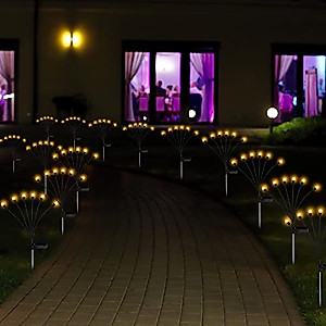 6 Pack 36 LED Solar Firefly Swaying Lights Outdoor Solar Powered Firefly Pathway Lights Waterproof Landscape Pathway Lights Swaying Decorative Warm Lights with Stake for Yard Patio Decor