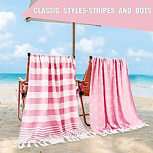 Plauthus Turkish Beach Towel 2 Pack-39” x 71”-Oversized & Sand Proof & Quick Dry & Compact-Extra Lager Cotton Beach Towels for Adults on Beach, Bath, Pool, Travel, Yoga, Camping- Pink