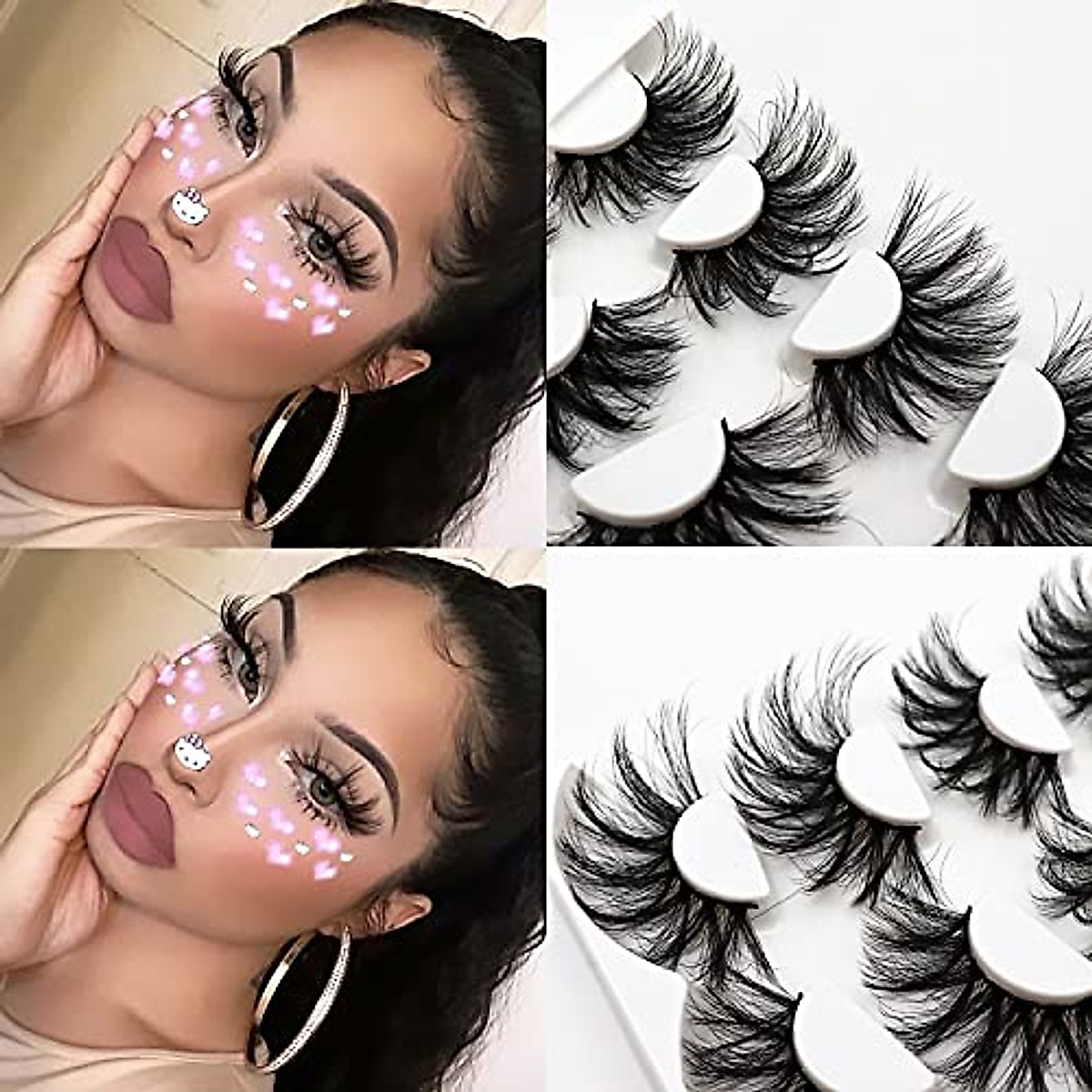 Losha 25mm Lashes Big Fluffy False Eyelashes 3D Dramatic Long Volume Faux Mink Lashes Pack 4 Pairs