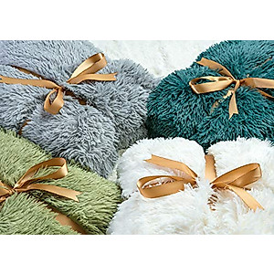 Chanasya Solid Faux Long Fur Throw Blanket - Soft, Fuzzy Throw Blanket - for Bed or Couch - 50" x 65” - Olive Green