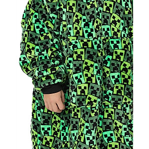Minecraft Boys Oversized Blanket Hoodie | Boys Creeper Villain Enemy Double Lined Sherpa Fleece Green Sweater