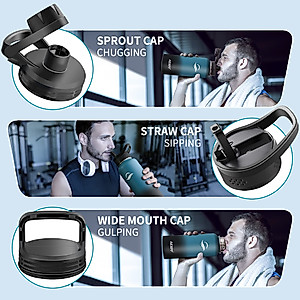 AEXPF 40 oz Insulated Water Bottle, Stainless Steel Vacuum Sports Water Bottle with 3 Lids, Durable Leakproof Metal Thermos, BPA-free Water Flask Jug with Strap for Gym Camping, Indigo Black Gradient