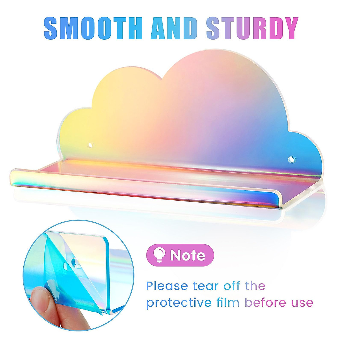 NiHome Iridescent Acrylic Floating Shelves, 2 Pack Cloud Shelves - Large Floating Shelf for Wall, Wall Mountable and Multi-Functional for Home Décor, Bathroom, Kitchen, Bedroom (Large, 2 Pack)