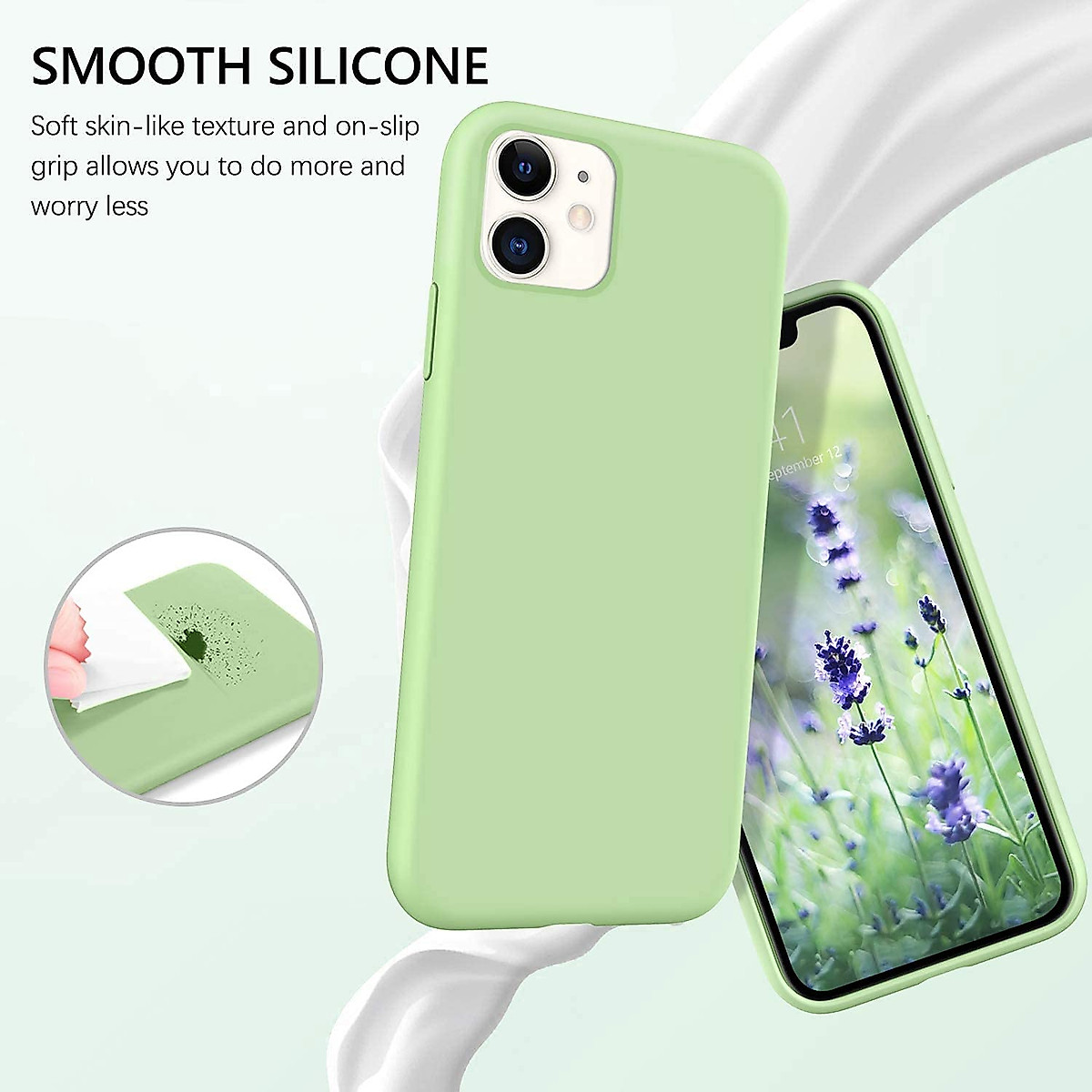 GUAGUA iPhone 11 Case Liquid Silicone Soft Gel Rubber Slim Lightweight Microfiber Lining Cushion Texture Cover Shockproof Protective Anti-Scratch Phone Case for iPhone 11 6.1-inch 2019 Matcha Green