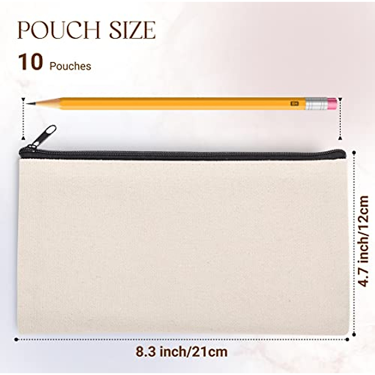 Cruleen 10 Pack Blank DIY Craft Bag Canvas Zipper Pouch Blank Makeup Bag – Beige Canvas Pouch Multi-Purpose Toiletry Bag Perfect for Stationary, HTV & Valentine Party Favors 8.3 × 4.7 Inch