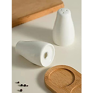 Salt and Pepper Shakers Set with a Bamboo Tray Ceramic Salt Shaker White Salt and Pepper Shaker Simplicity Salt and Pepper Set
