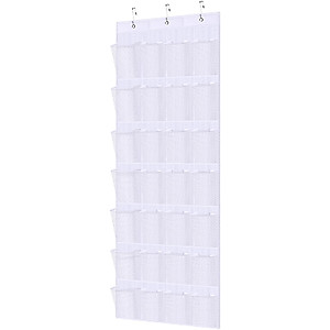 HAKACC 28 Pockets Over The Door Shoe Organizer, Hanging Shoe Organizer for Closet, Shoe Rack for Door, Hanging Shoe Storage Bag, White