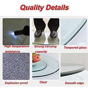 90cm/35inch Rotating Turntable Lazy Susan for Kitchen Dining Table Tabletop, 9mm Thick Round Clear Glass Rotating Tray Serving Plate, Explosion-Proof Tempered Glass
