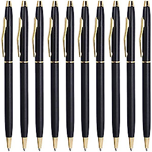 Cambond Black Pens, Ballpoint Pen Bulk Black Ink 1.0 mm Medium Point Smooth Writing Black and Gold Pens for Men Women Police Uniform Office Business, 10 Pack (Black)