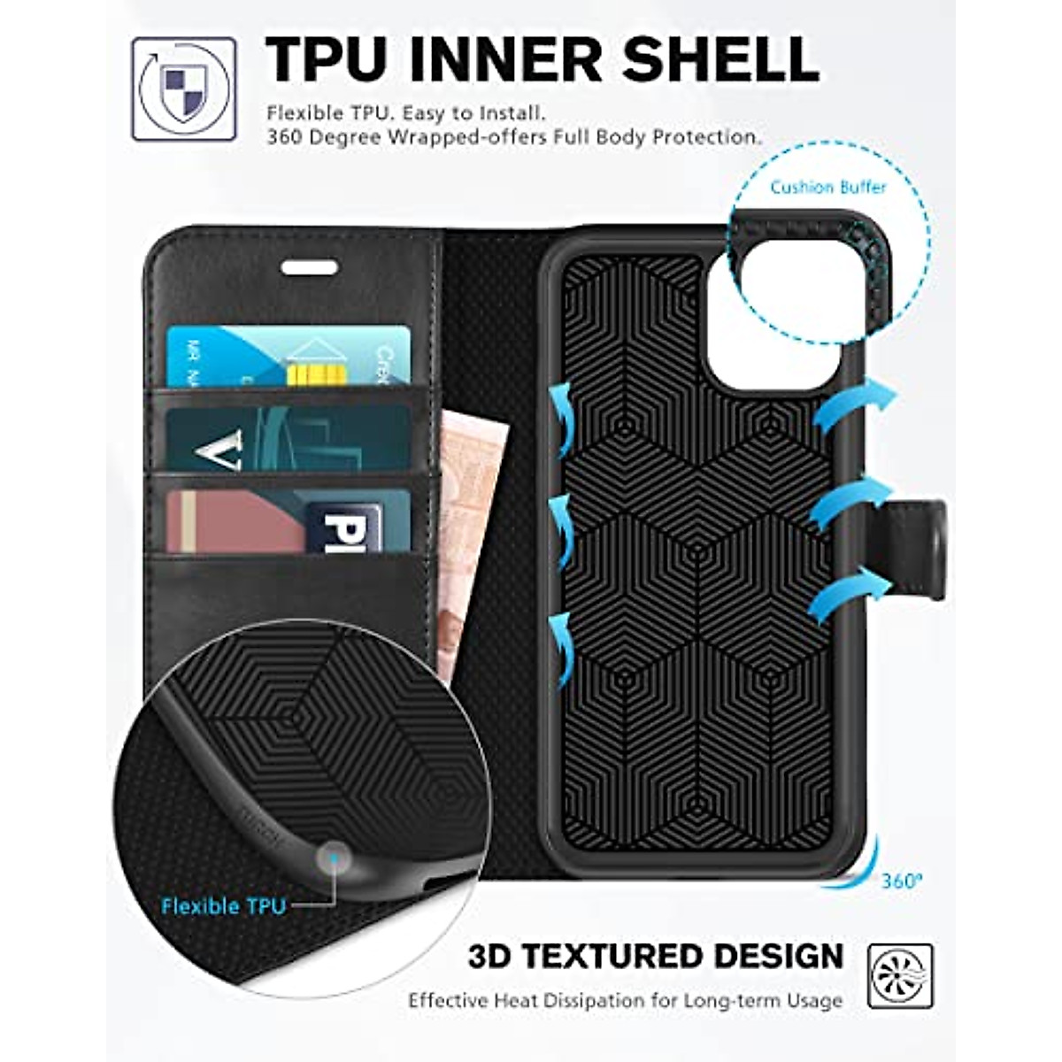 TUCCH iPhone 11 Case, iPhone 11 Wallet Case with [RFID Blocking] Card Slots Stand Magnetic Closure, Protective PU Leather [Shockproof TPU] Flip Cover Compatible with iPhone 11 (2019 6.1 inch), Black