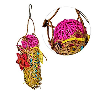 POPETPOP Bird Toy Shredder,2Pack Parrot Shredding Toys Bamboo Shredder Foraging Shredding Hanging Toy Gravel Paper for Bird Cage African Greys Parakeet Cockatiels Chewing Toys
