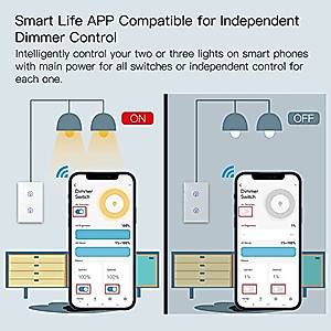 MOES Dual Dimmer Switch, Double Dimmer Switch for LED Lights, Full Range Dimming, WiFi Smart Light Switch Neutral Wire Required, Single Pole, 300W INC, 75W LED/CFL, Smart Life/Tuya APP Remote Control