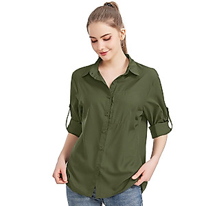 Women's UPF 50 Long Sleeve Sun Protection Shirts Quick Dry Outdoor Fishing Hiking Travel Shirt (5019 Olive green, Small)