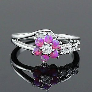 Exquisite Floral Opal Ring for Womens Pink/White Zircon Jewelry Rings Vintage Ladies Copper Ring Engagement Ring, 6